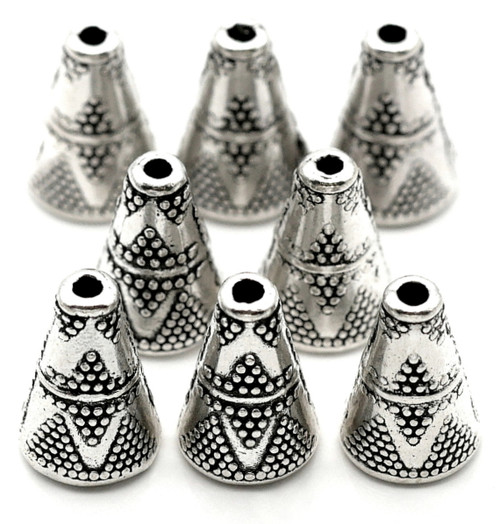 10-Grams 8.5x11mm Chevron Design Cone Bead Caps, Antique Silver - Bead ...
