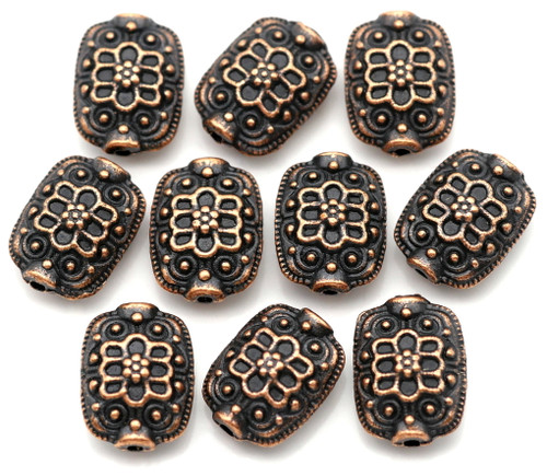 10pc 13x11mm Ornate Puffed Rectangle Spacer Beads, Antique Copper ...