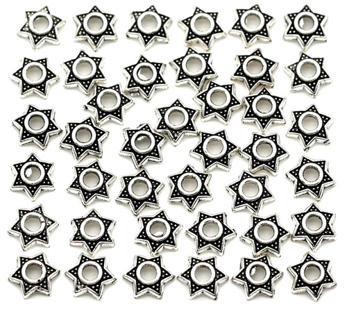 40pc 5mm 6-Point Star Bead Caps, Antique Silver - Bead Box Bargains