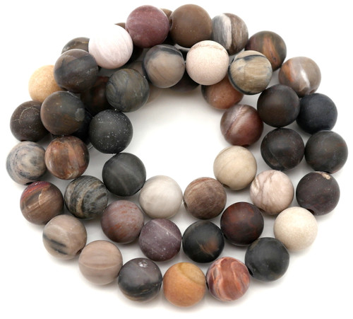 Approx. 15" Strand 8mm Petrified Wood Matte Round Beads - Bead Box Bargains