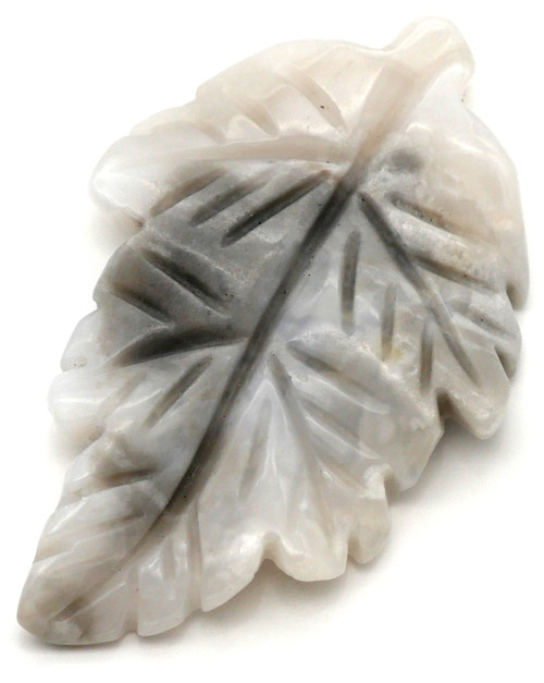 Approx. 42x26mm Natural White Crazy Lace Agate Carved Leaf Pendant (SEE ...