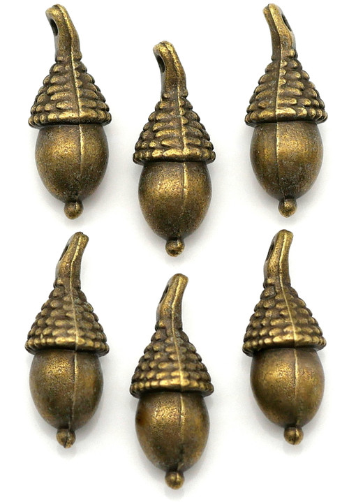 6pc 20x7mm Live Oak Acorn Charms, Antique Bronze - Bead Box Bargains