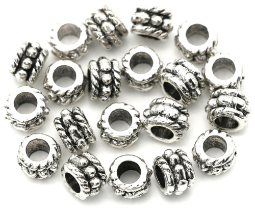 20pc 7x5mm Dotted Column Spacer Beads, Antique Silver - Bead Box Bargains