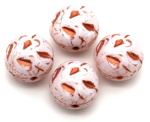 4pc 14x10mm Czech Pressed Glass Dimpled-Puffed Coin Beads, Alabaster w ...