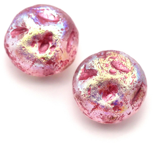 2pc 13x10mm Czech Pressed Glass Dimpled-Puffed Coin Beads, Etched ...