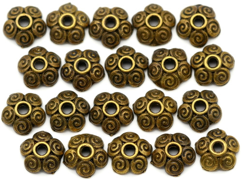 20pc 10x3.5mm Swirled Flower Bead Caps, Antique Bronze - Bead Box Bargains