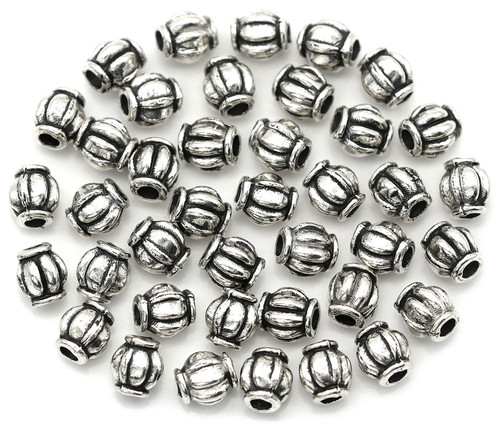 40pc 4mm Corrugated Lantern Spacer Beads, Antique Silver - Bead Box ...