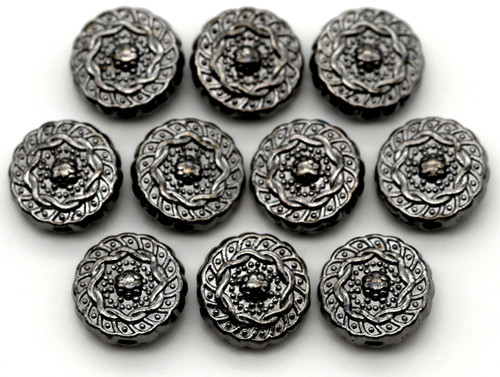 10pc 10mm Floral Medallion Coin Spacer Beads, Gunmetal - Bead Box Bargains