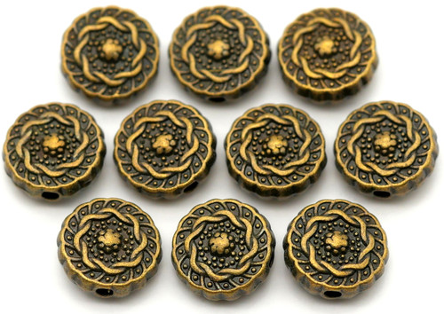 10pc 9mm Floral Medallion Coin Spacer Beads, Antique Bronze - Bead Box ...