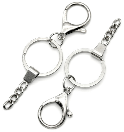 2pc 34x24mm Lobster Claw Key Ring w/Attached 30mm Split Ring & Chain ...