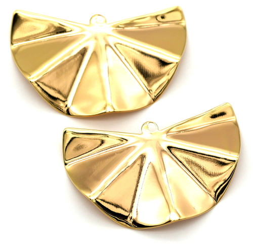2pc 38x26mm 18k Gold-Plated Brass Wavy Fan Pendant - Bead Box Bargains
