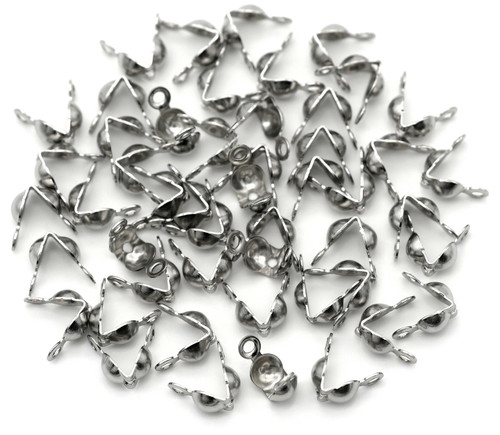 50pc 8x4mm 304-Stainless Steel Clamshell Crimp/Knot Cover Bead Tips ...