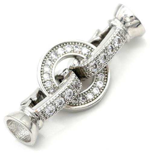 27x11mm Platinum-Plated Brass & Cubic Zirconia Double Fold-Over Clasp ...