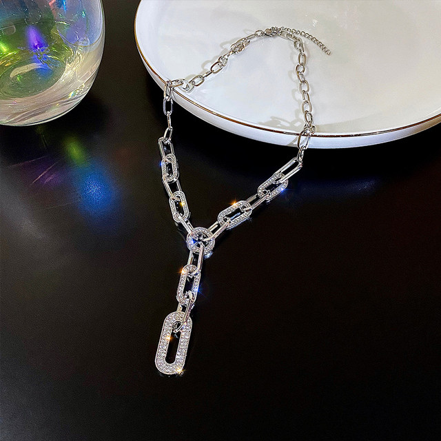 Y Link chain with zircon crystals necklace