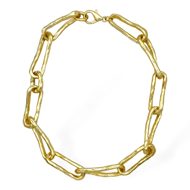 Matte gold plated 17" large rectangle link statement necklace