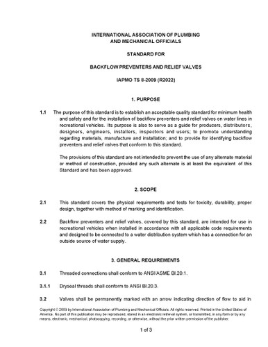 IAPMO TS 08-2009 (R2022) Backflow Preventers and Relief Valves - IAPMO Online Store