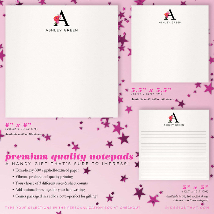 Square Floral Memo Pads | Monogram Notepads for Stylish Gifts