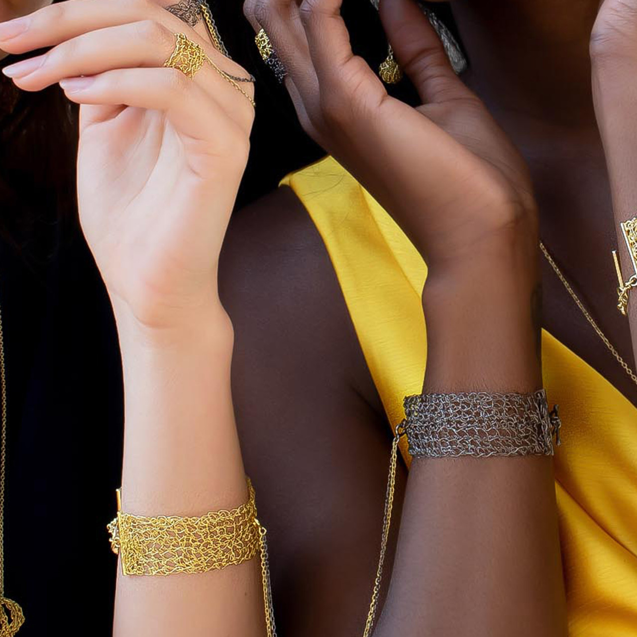 Black Rhodium and Gold Double Chain Cuff | Fine Art Jewelry