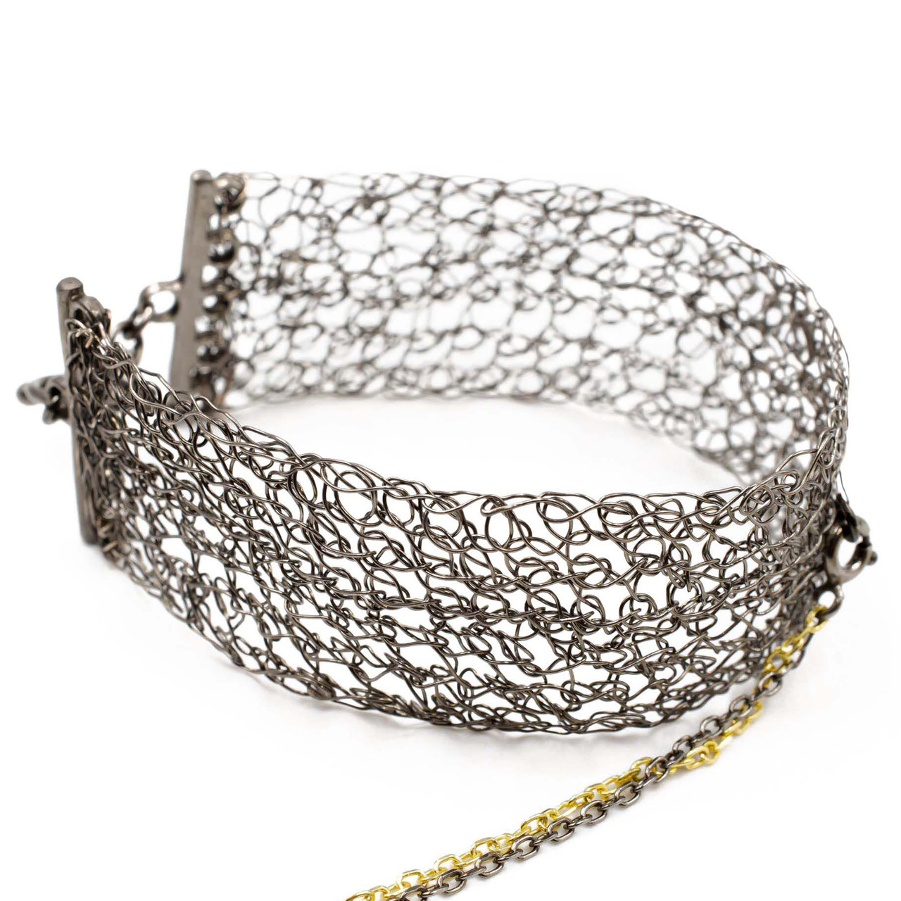 Black Rhodium and Gold Double Chain Cuff | Fine Art Jewelry
