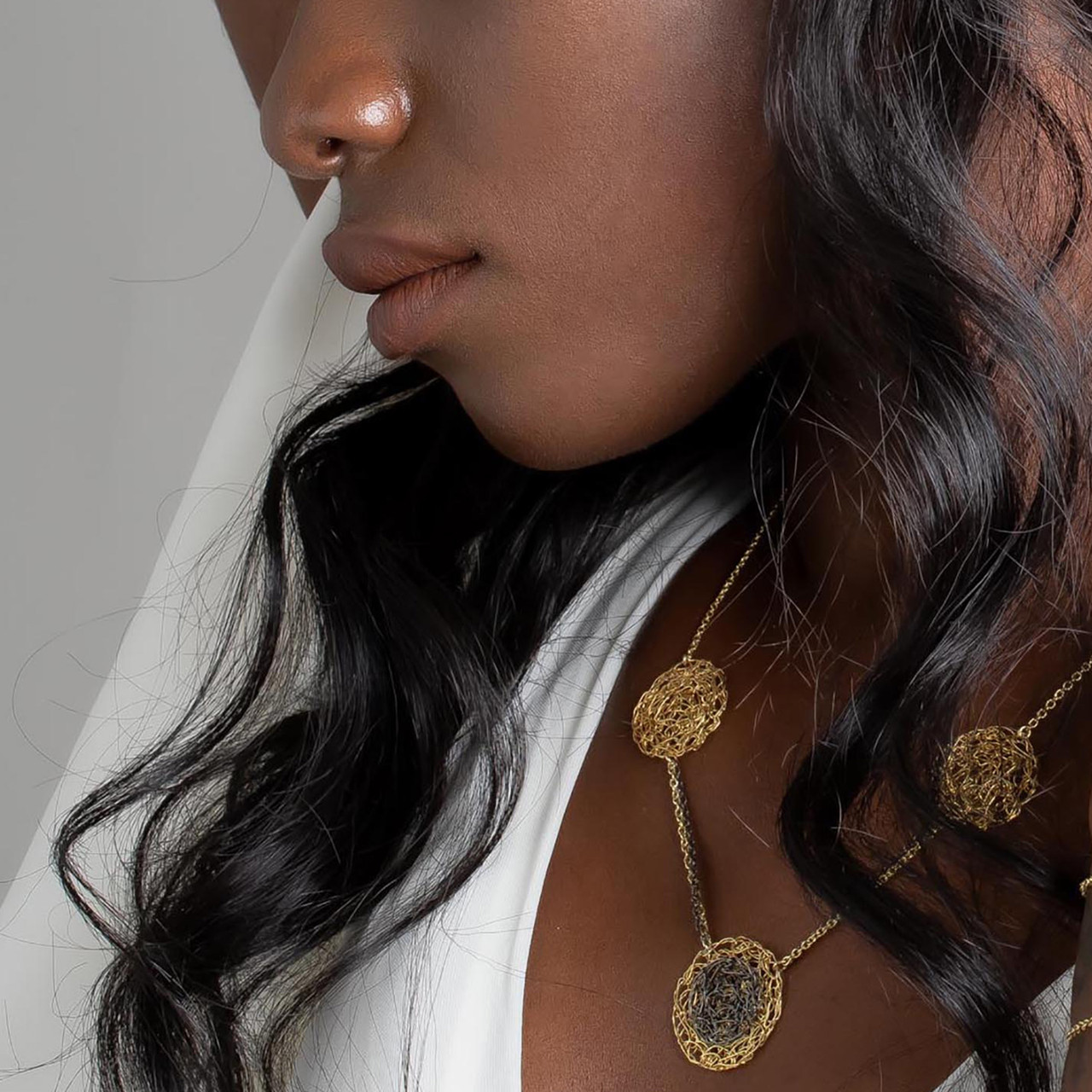 Black Rhodium and Gold Disc Necklace | Fine Art Jewelry