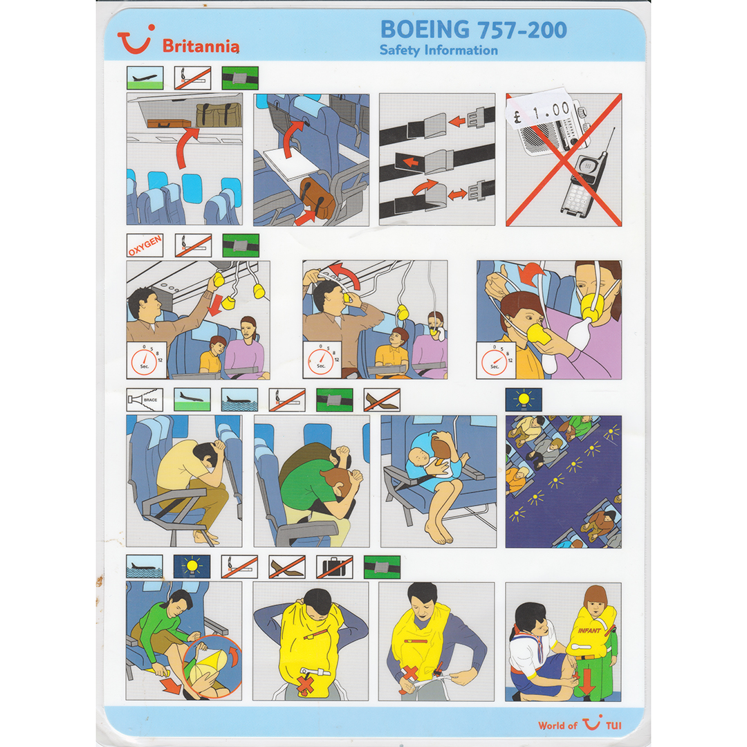 Britannia Boeing 757 Inflight Safety Card
