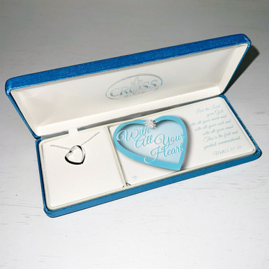 With All Your Heart - Matthew 22:37-38 Heart Necklace - Silver plated ...