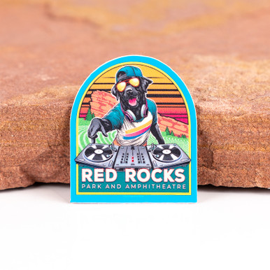 Red Rocks Mini DJ Dog Sticker