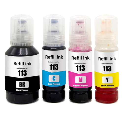 Compatible Epson 113 - 1 Set of 4 Refill Ink Bottles 140ml Bk & 70ml C ...