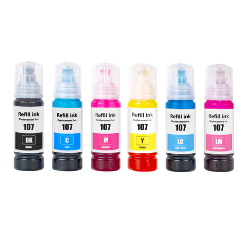 Compatible Epson 107 - 1 Set of 6 Refill Ink Bottles 70ml from Go Inks ...