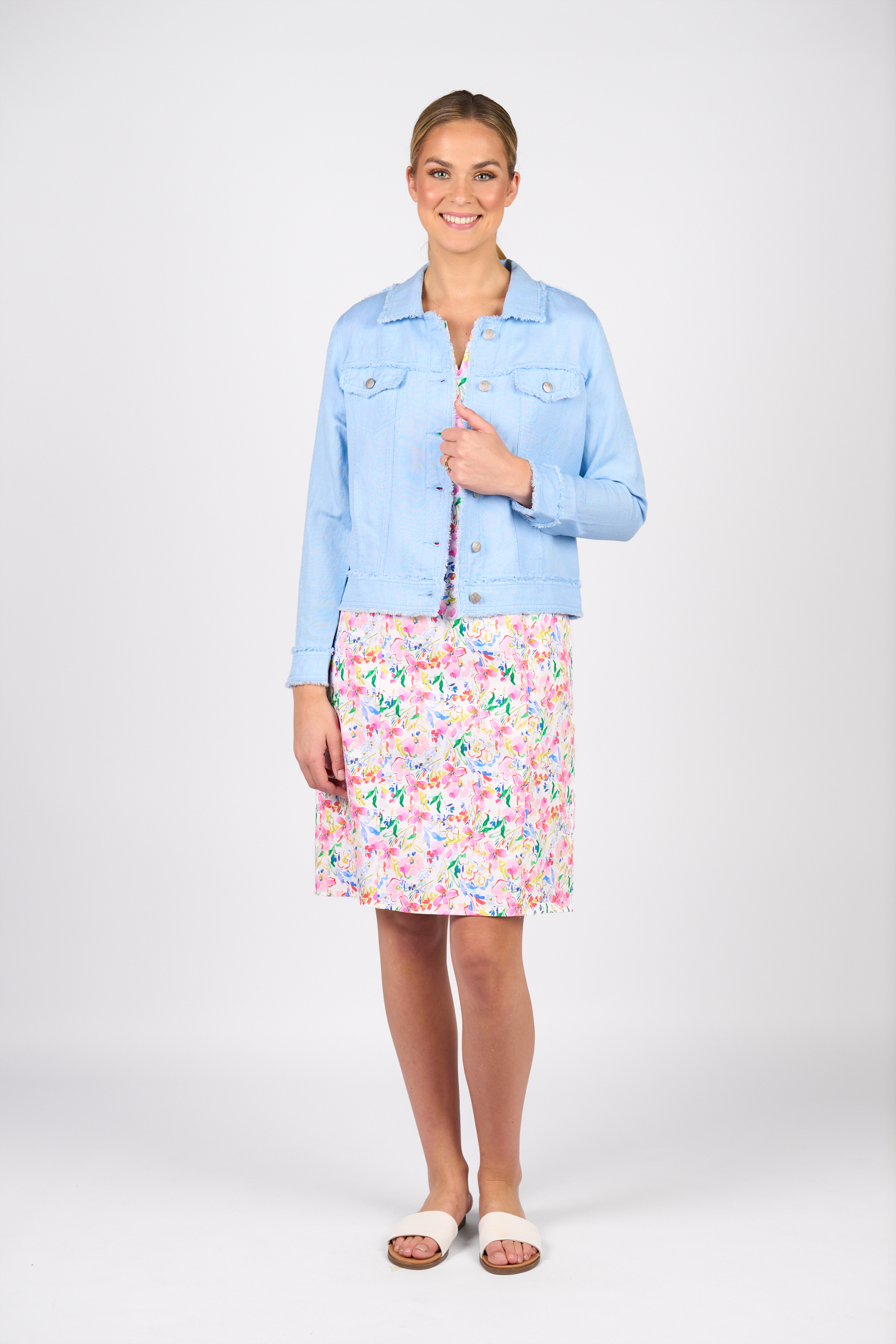 Vassalli Linen Jacket with Frayed Seams - Sky Blue - Bond Street Clothing