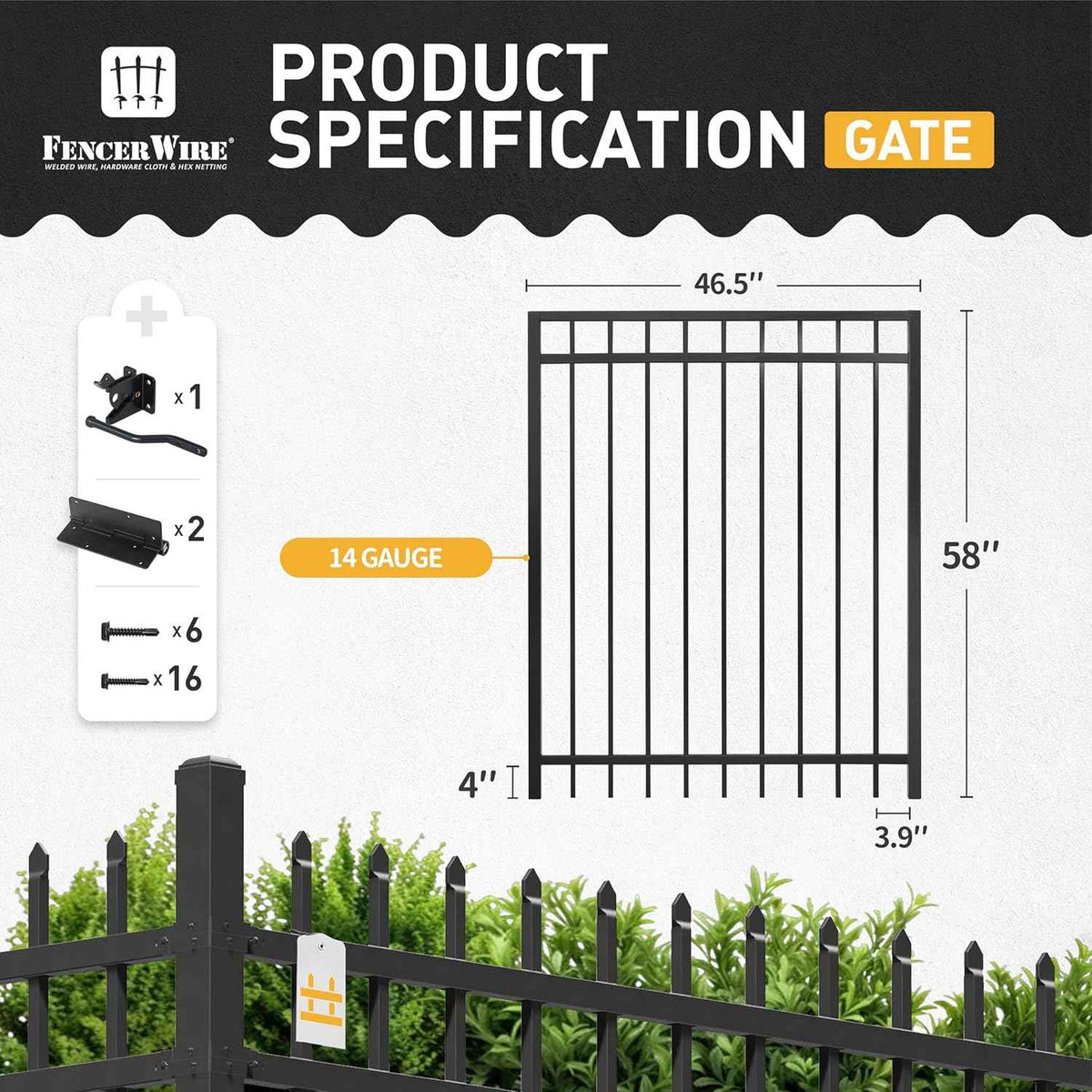 5FT Height X 4FT Width Flat Top Fence Gate with Lock