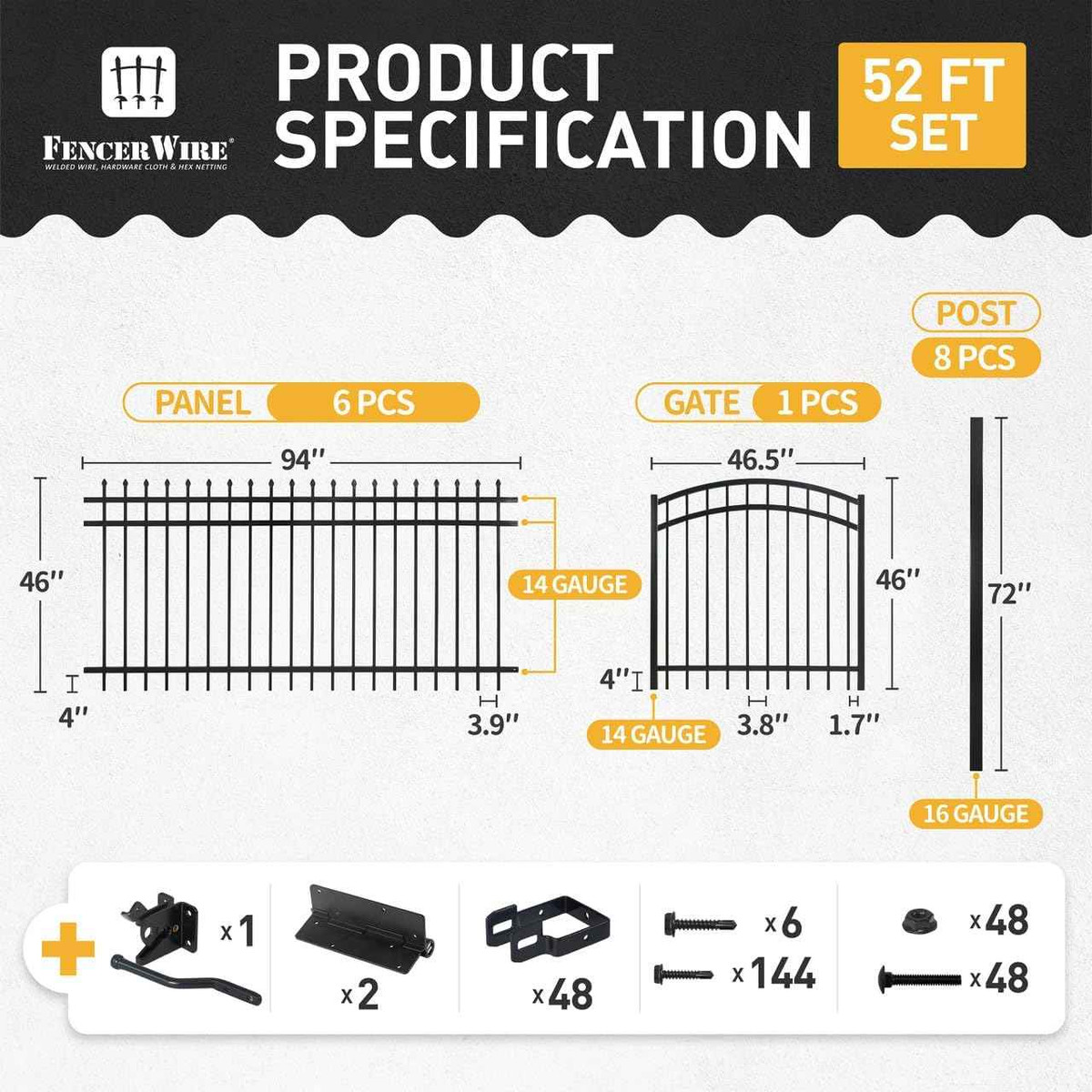 Pinnacle Fence Barrier Kit: 4FT X 8FT Panels, Arched Gate