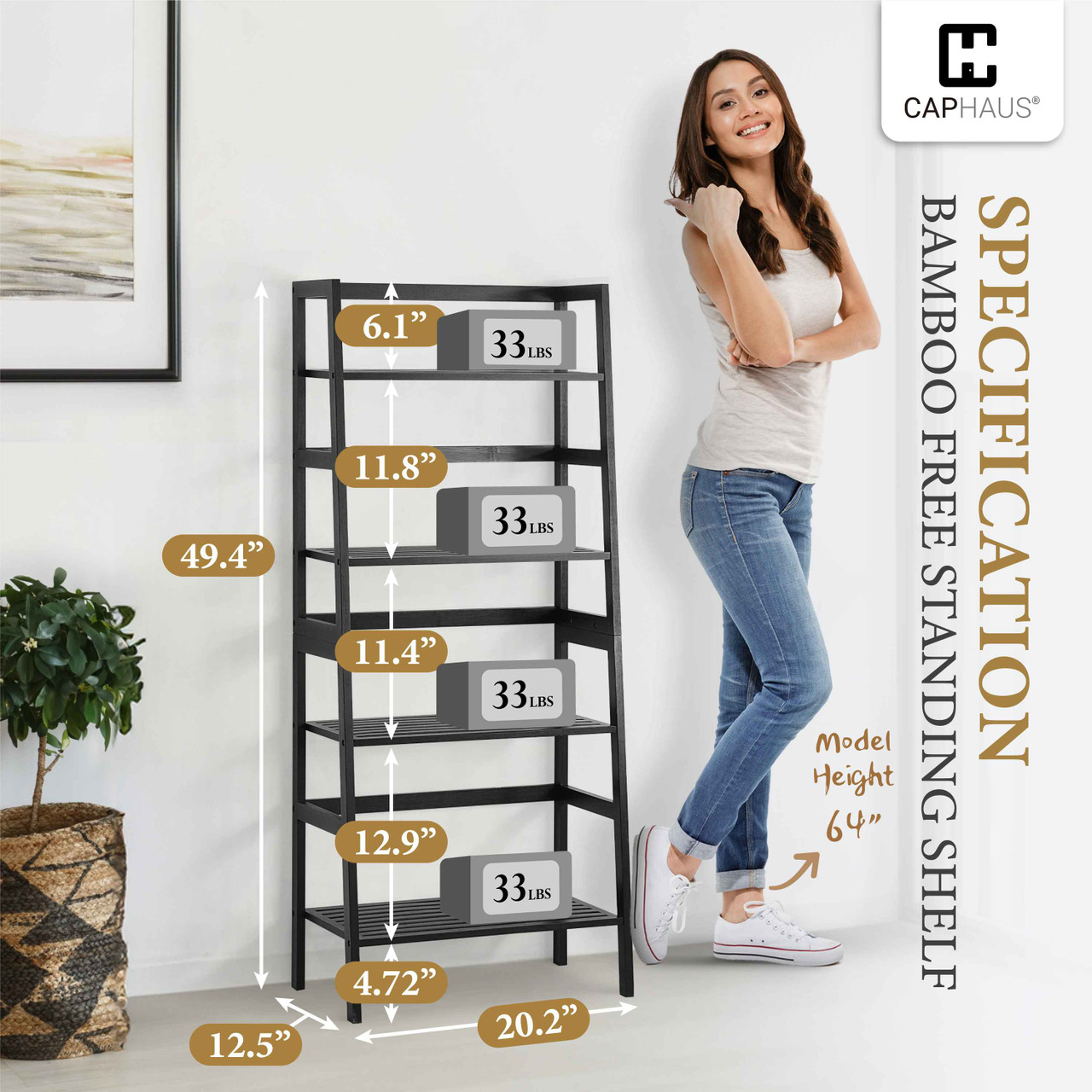 4-Tier Bamboo Storage Shelf: Open Ladder Design in 3 Colors
