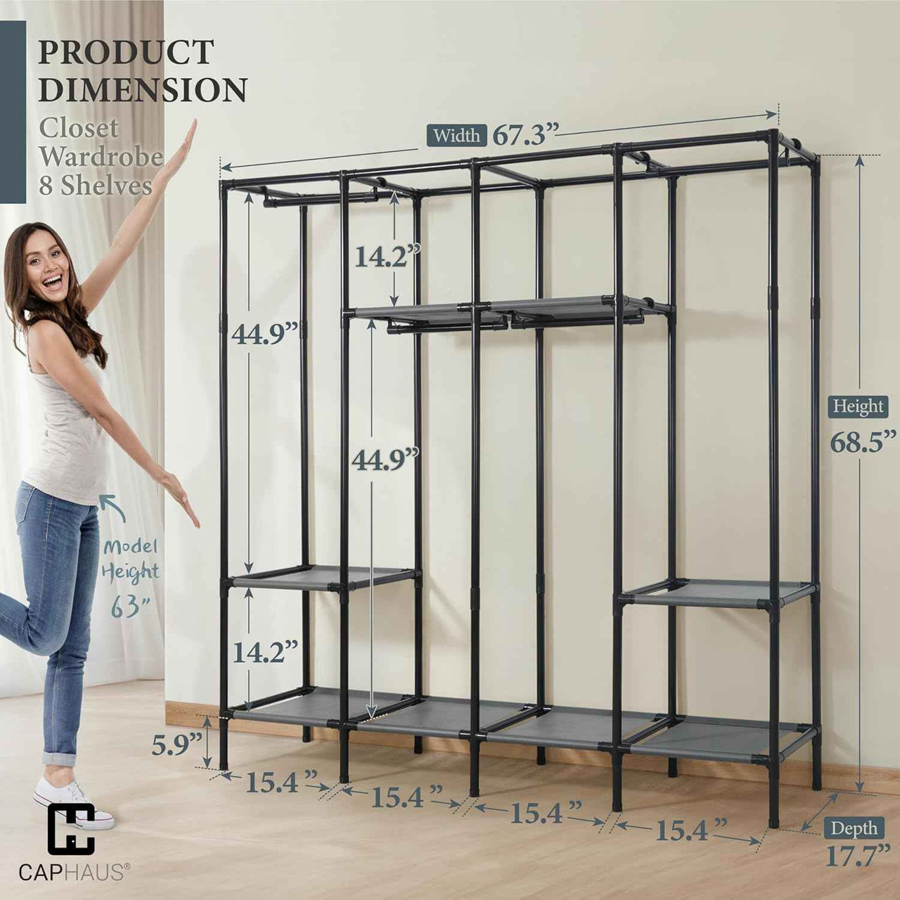 61/67-Inch 25MM Heavy Duty Clothing Rack with Cover