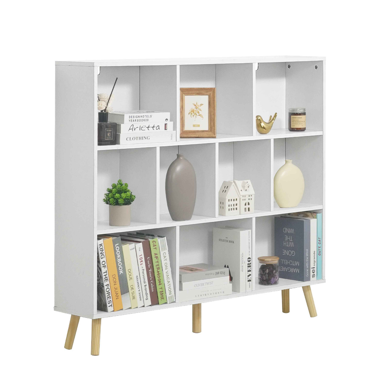 10 Cube 3 Tier Wooden Cube Storage Organizer with Legs