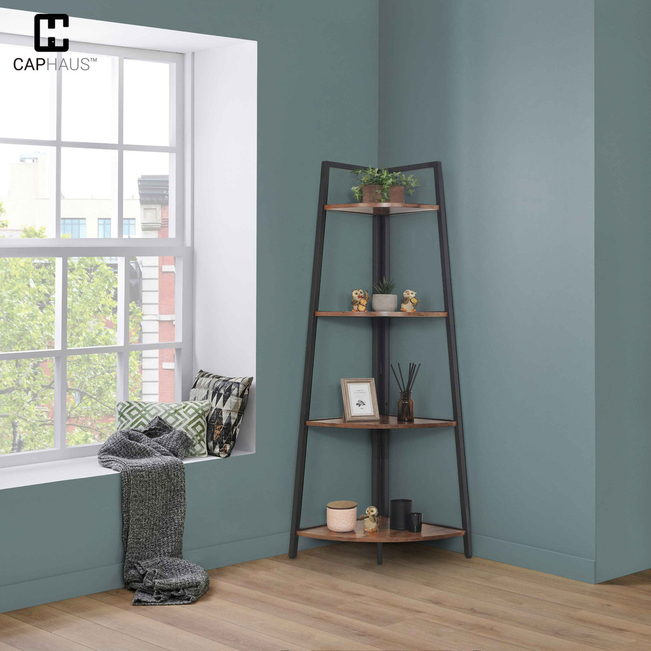 4-Tier Corner Ladder Shelf Tall Stand, available in 5 colors
