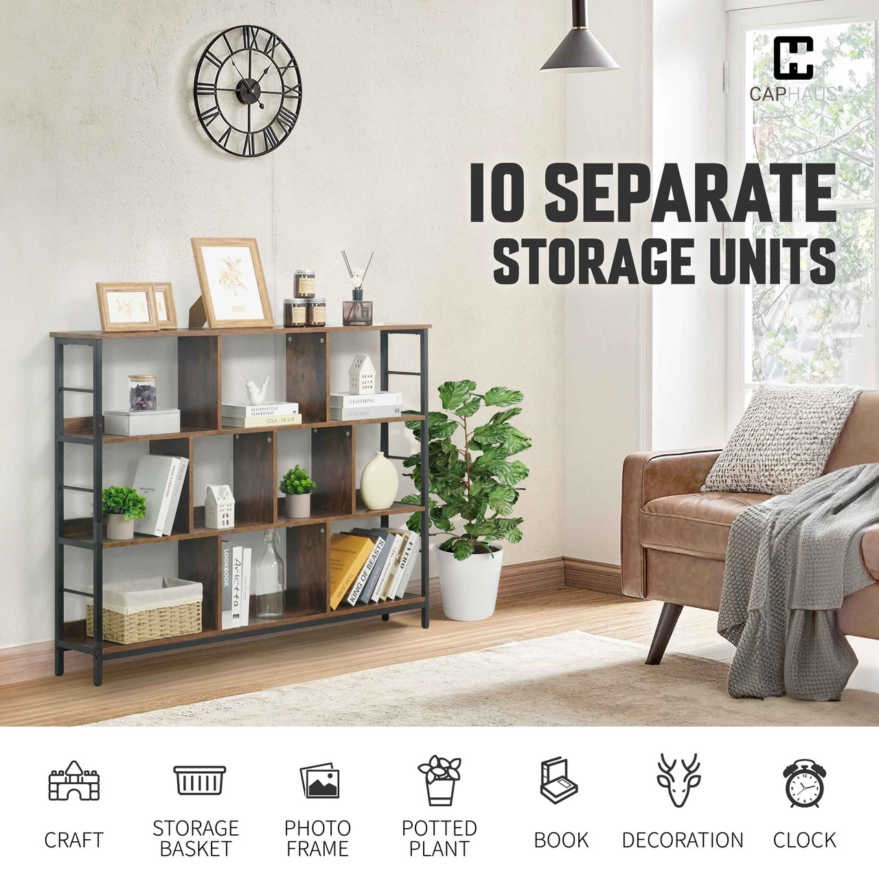 3 Tier 10 Cube Storage Organizer, Industrial Bookcase