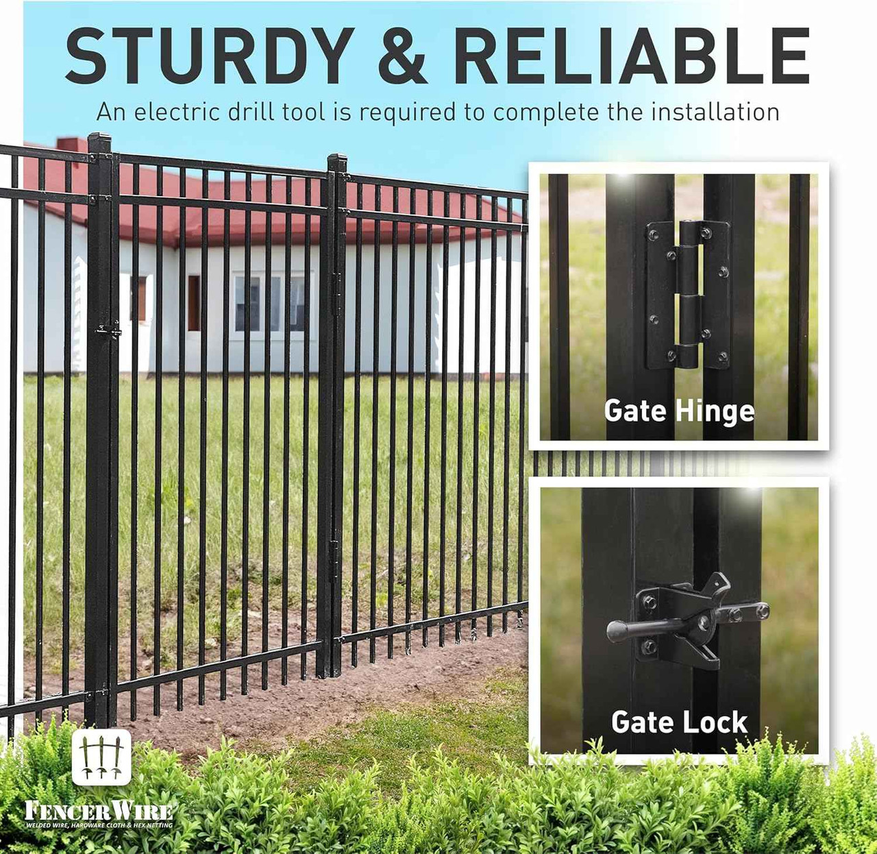 5FT Height X 4FT Width Flat Top Fence Gate with Lock