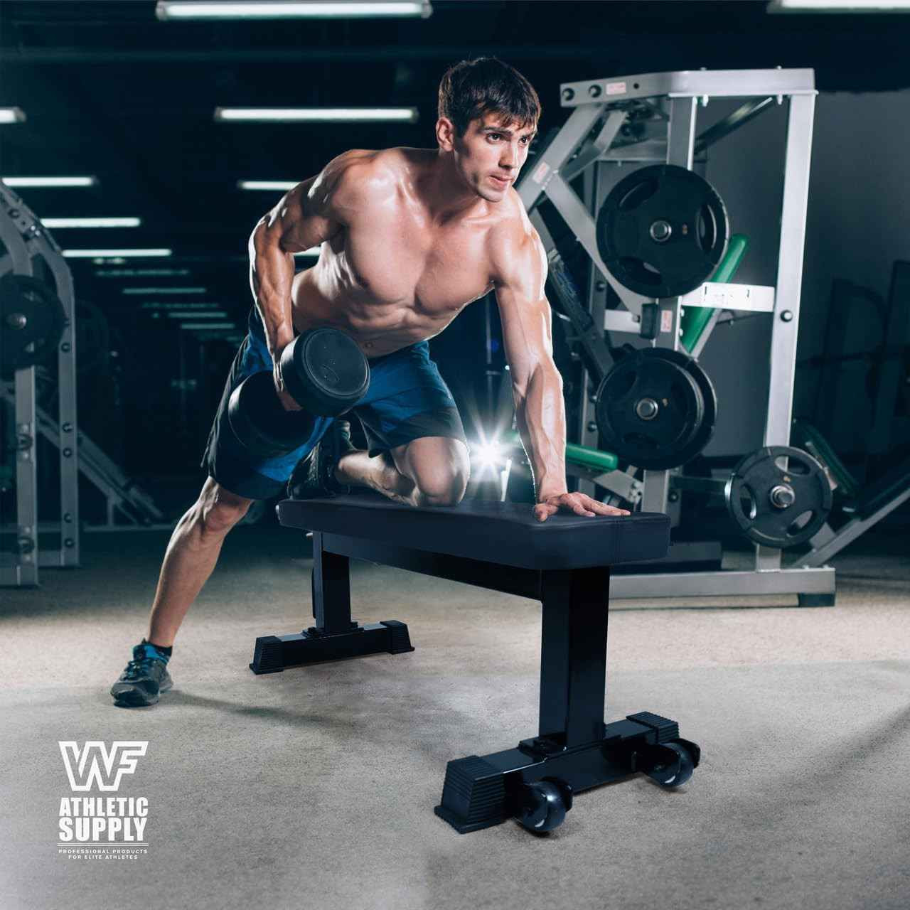Commercial Grade Flat Weight Bench with Wheels, White