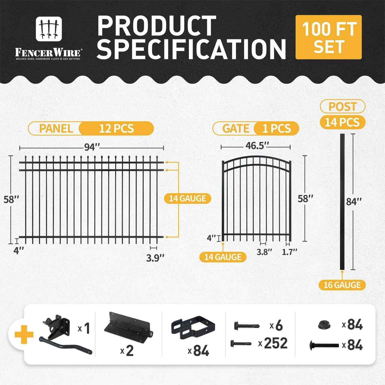 Pinnacle Fence Barrier Kit: 5FT X 8FT Panels, Arched Gate
