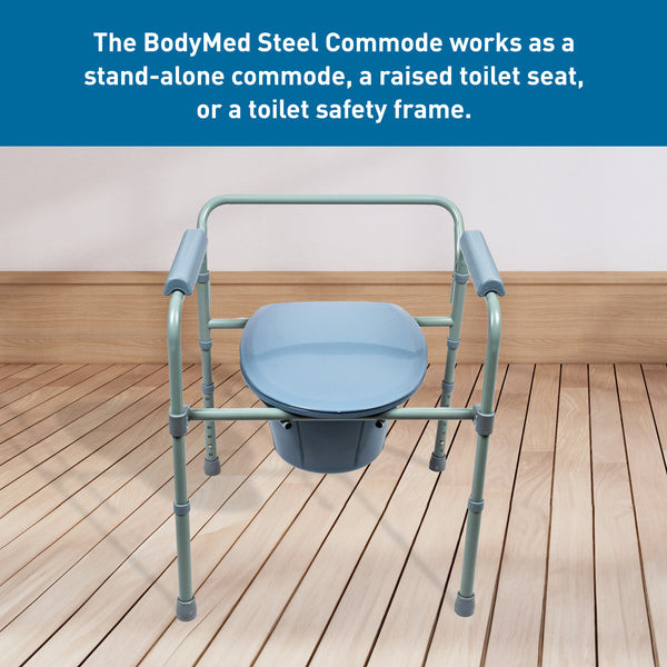 BodyMed 3-in-1 Steel Commode | Portable & Height Adjustable | MedicalEx