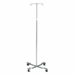Chrome IV Stand – Dukal 2-Hook Pole with 4-Caster Base | MedicalEx