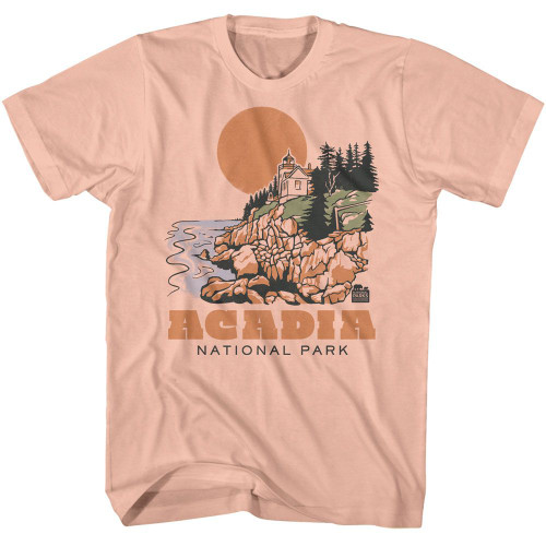 National Parks Acadia Drawn Lighthouse Peach T-Shirt
