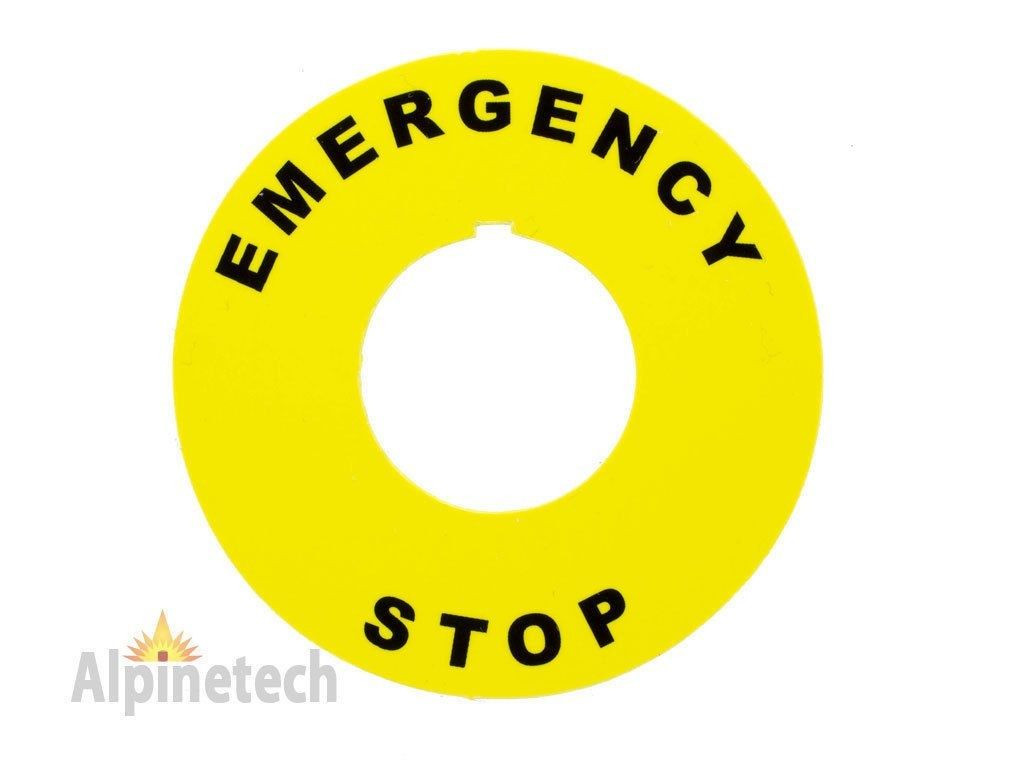 Emergency Stop 2" Round Yellow E-Stop Legend Plate for Use with 22mm ...