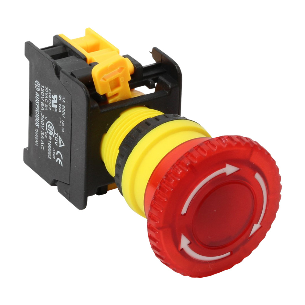 Auspicious MBL22 Red 22mm Emergency Stop Push Button Switch LED ...