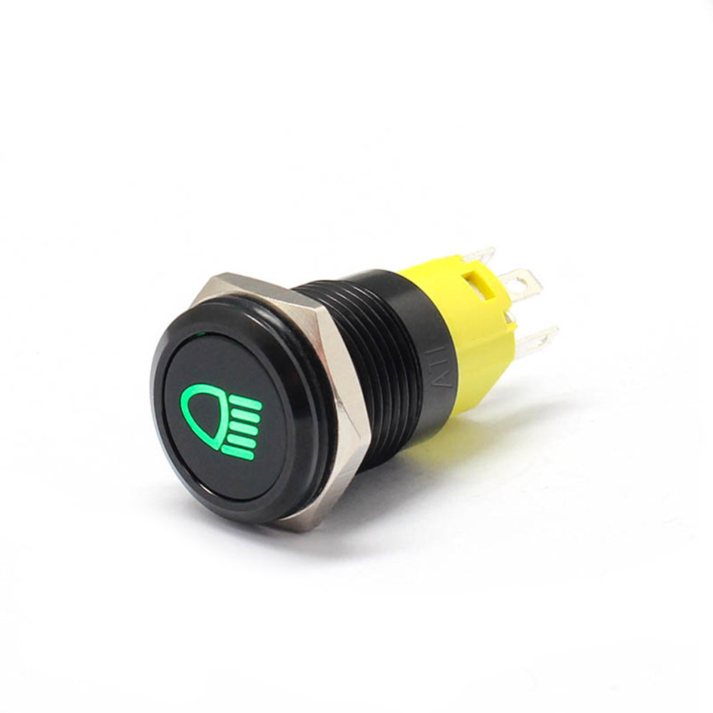 Alpinetech 16mm 5/8" Black Bezel LED Pushbutton Switch with Symbol ...