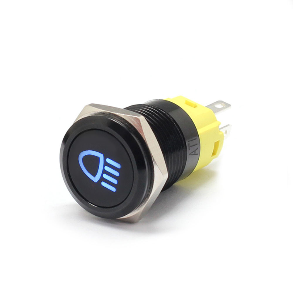 Alpinetech 16mm 5/8" Black Bezel LED Pushbutton Switch with Symbol ...