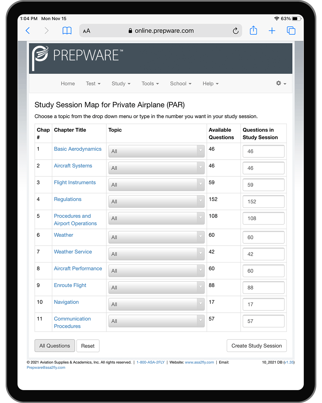 Prepware Online study tool for FAA Knowledge Exams