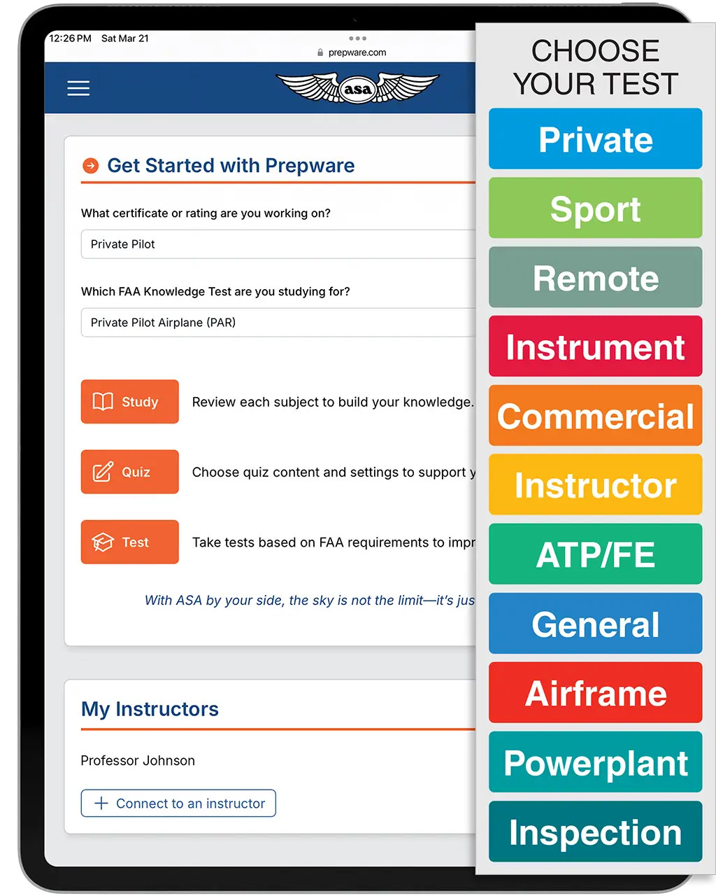Powerplant Prepware study software for FAA Tests