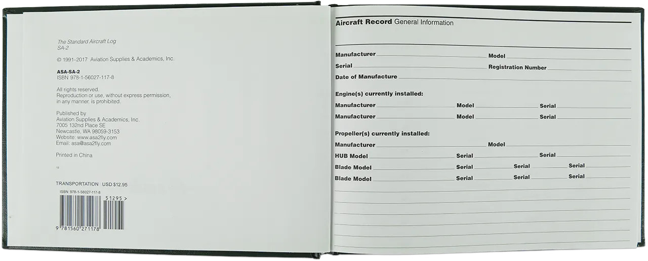 The Standard® Aircraft Log (Hardcover) | ASA